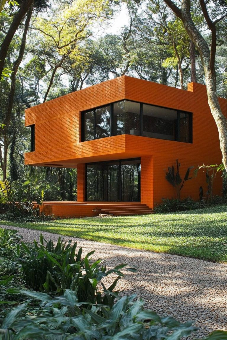 73 Orange Brick Houses That Pair Perfectly with Wood & Greenery