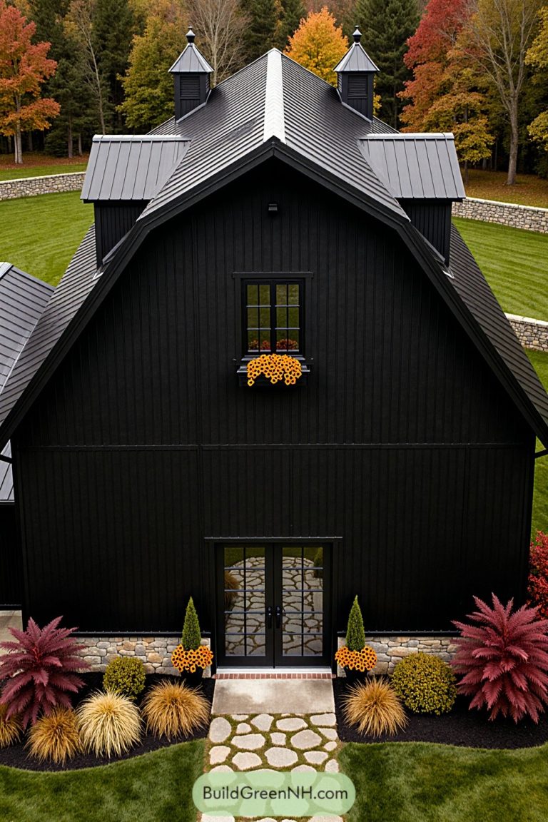 25 Black Barndominiums in New England's Fall Foliage Beauty