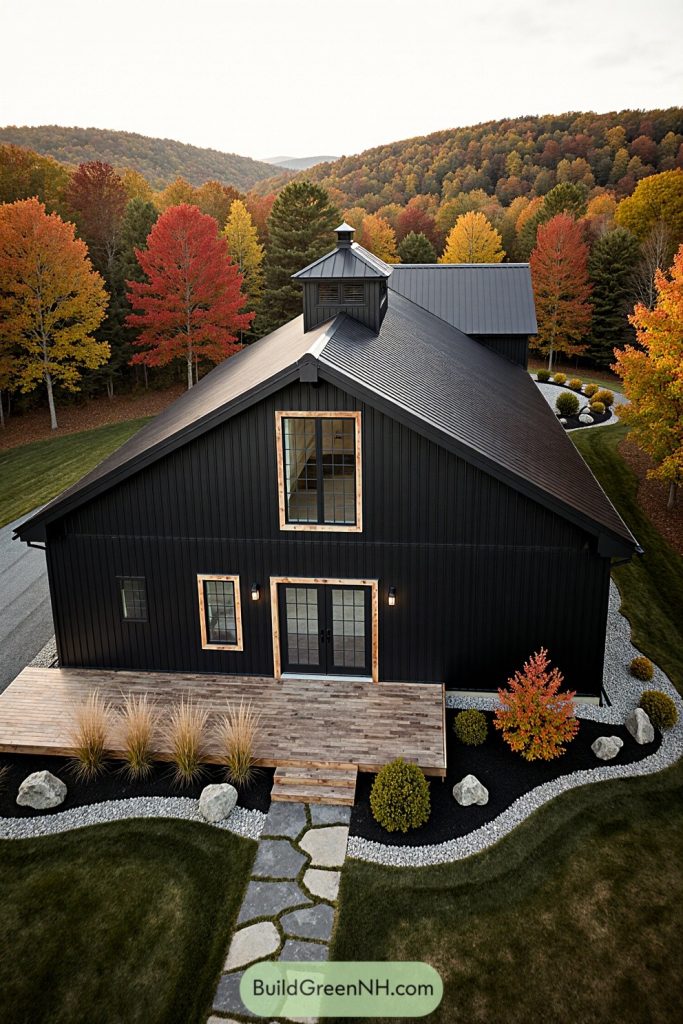 25 Black Barndominiums in New England's Fall Foliage Beauty