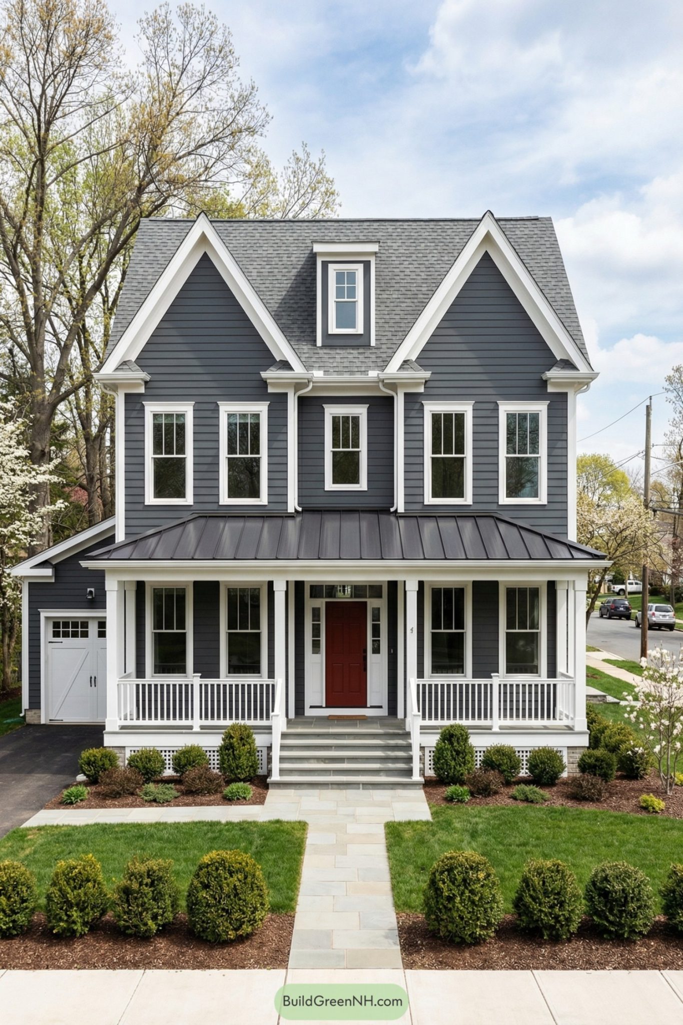 24 Beautiful Grey House Designs With White Trim