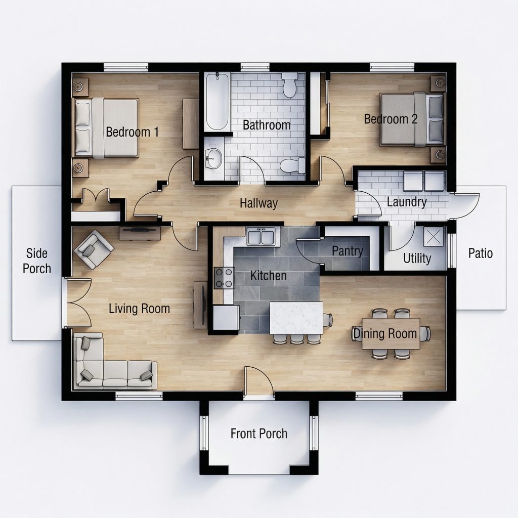 Small House Floor Plans: Sunlit Stone Cottage With Garden Terrace