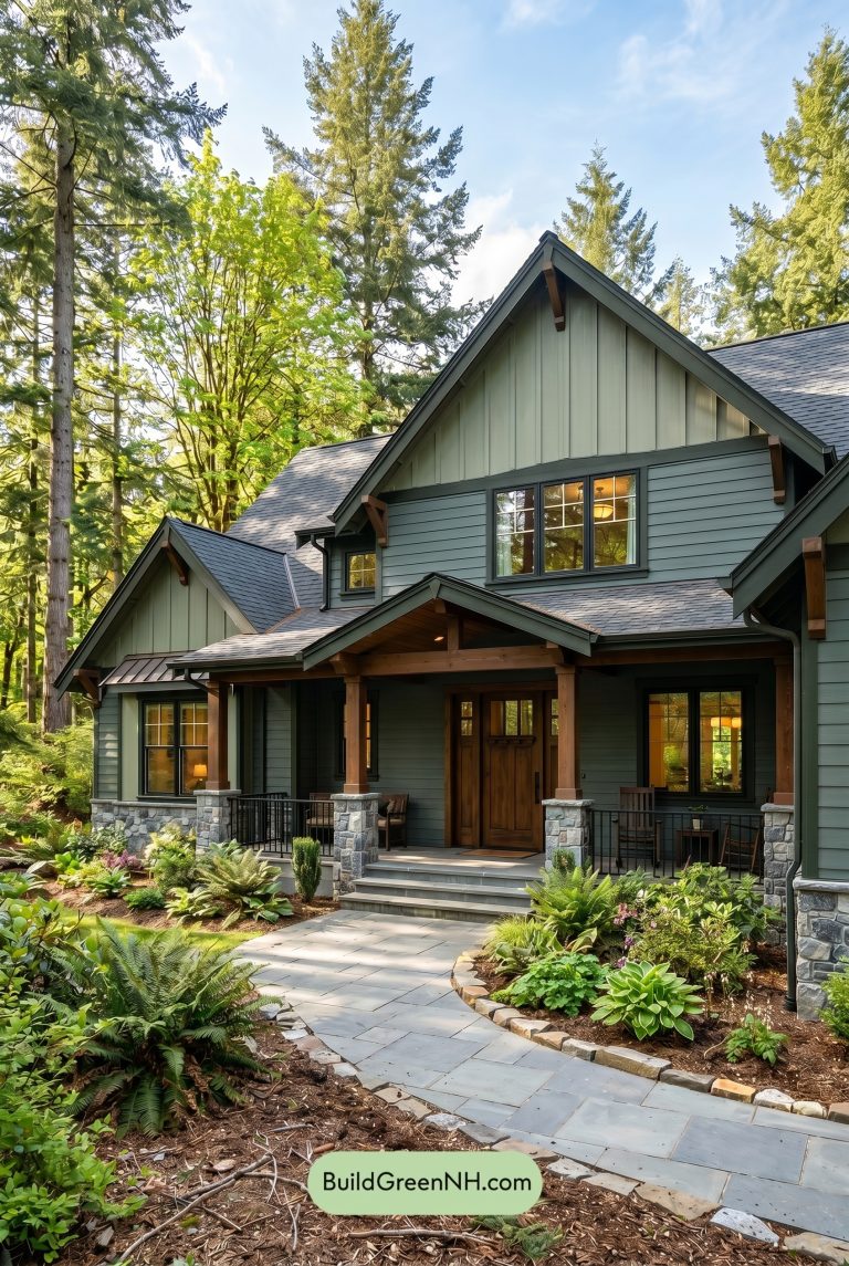 American Craftsman Green Exterior Color Schemes: Evergreen Slate Calm