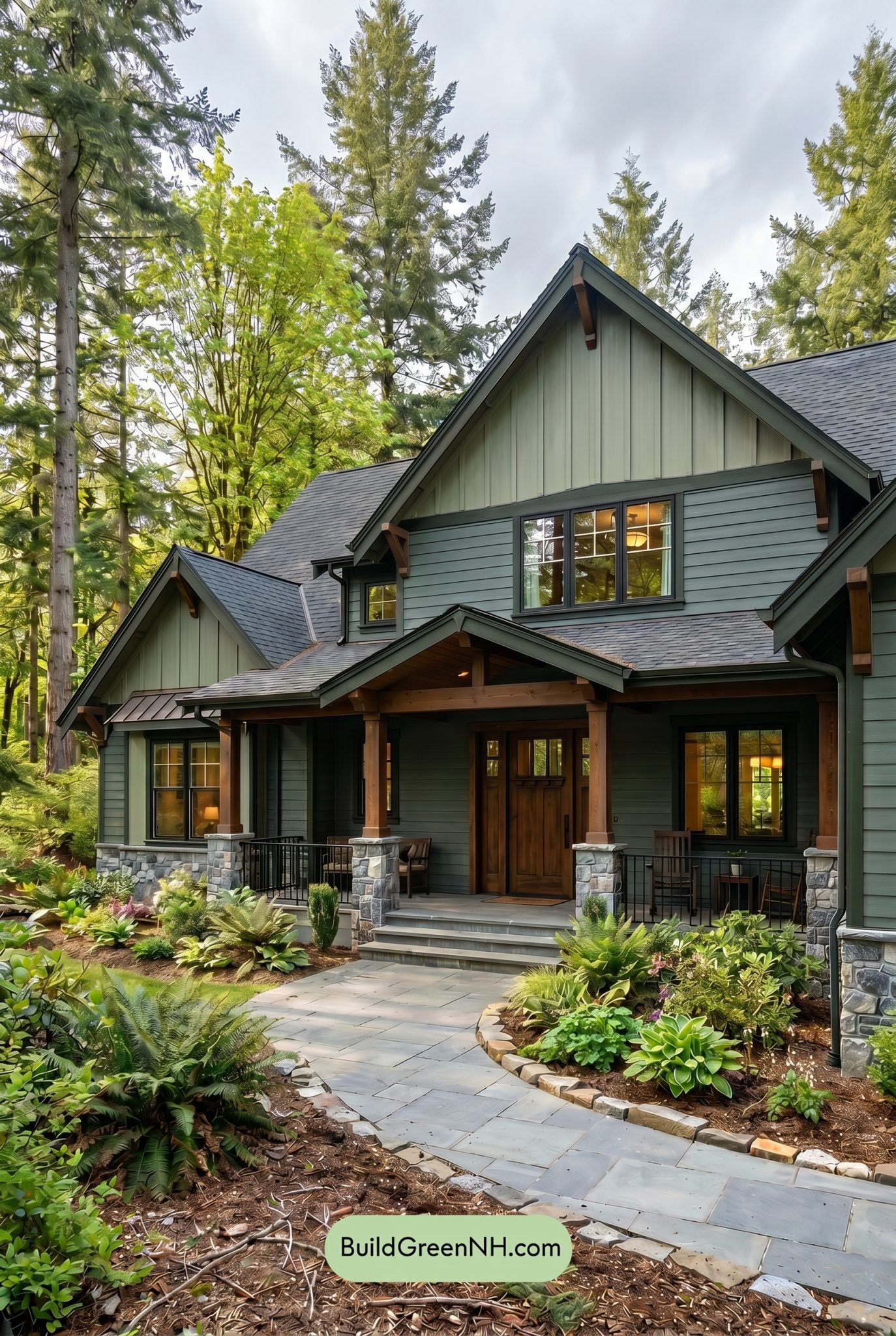 American Craftsman Green Exterior Color Schemes: Evergreen Slate Calm