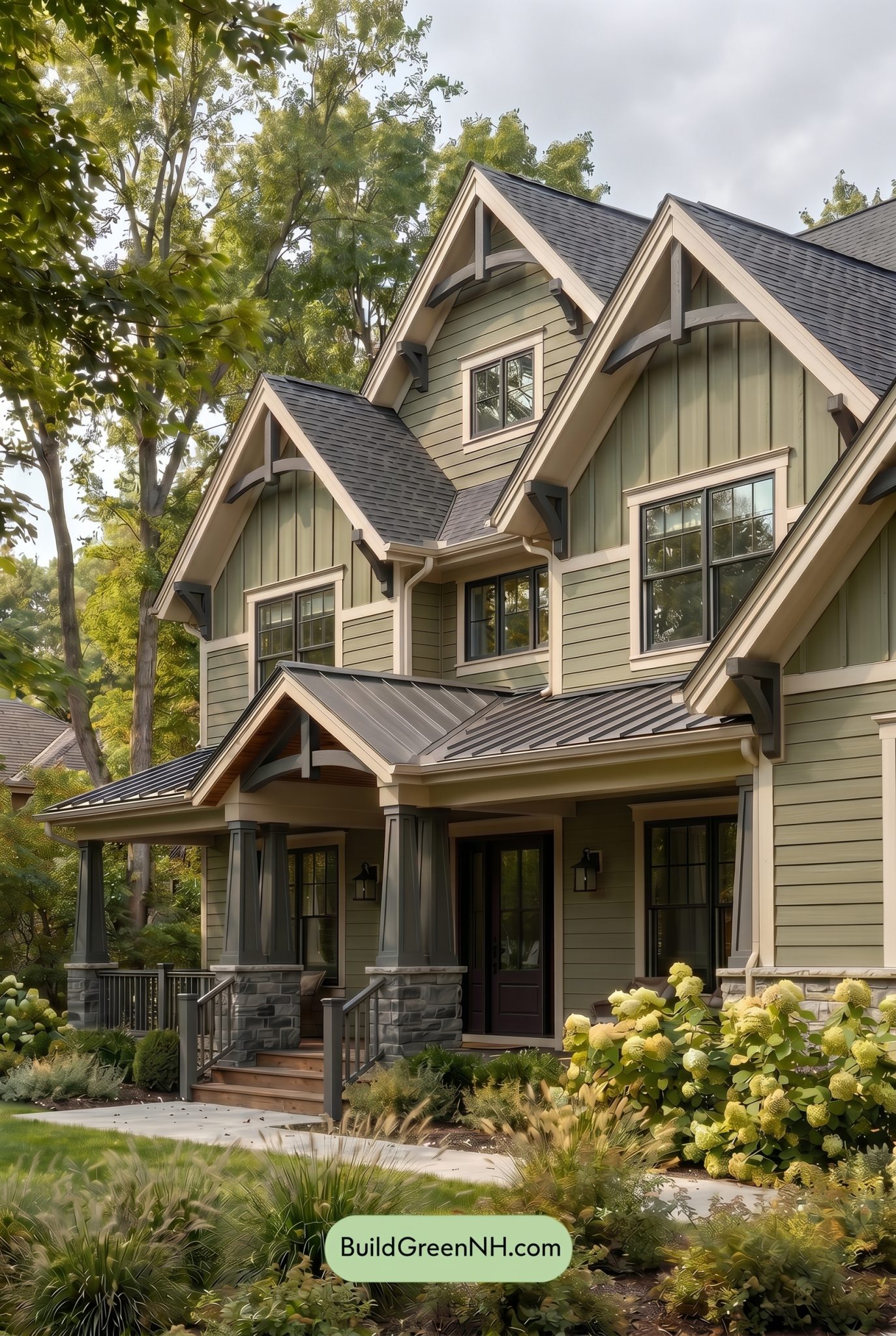 American Craftsman Green Exterior Color Schemes: Olive Green Quiet