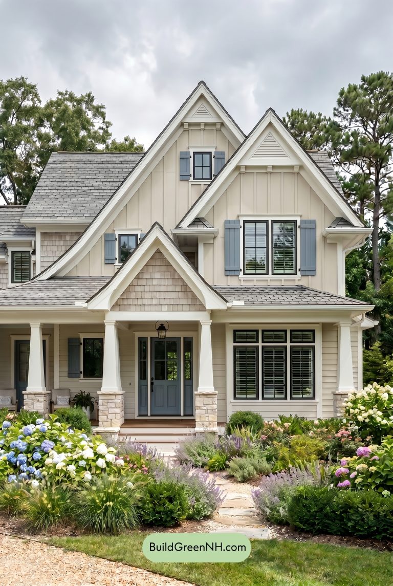 Craftsman White Color Scheme: Cream Blue Porch