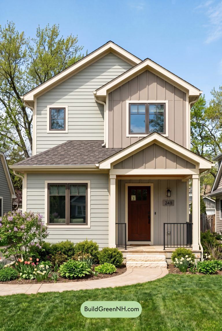 Modern Grey House Exterior Color Scheme: Muted Warm Contrast