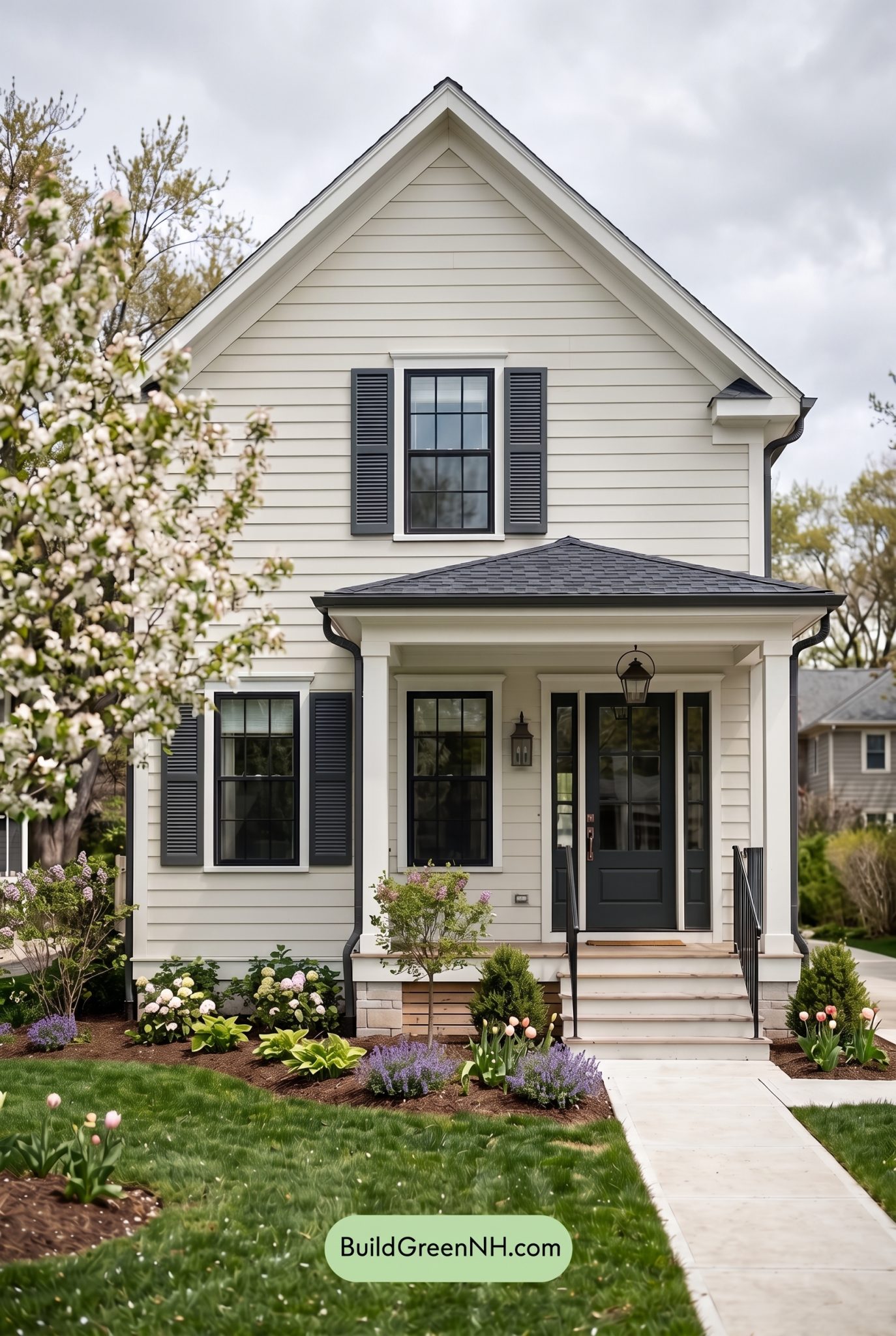 Off White Farmhouse Exterior Color Scheme: Milk Glass Graphite