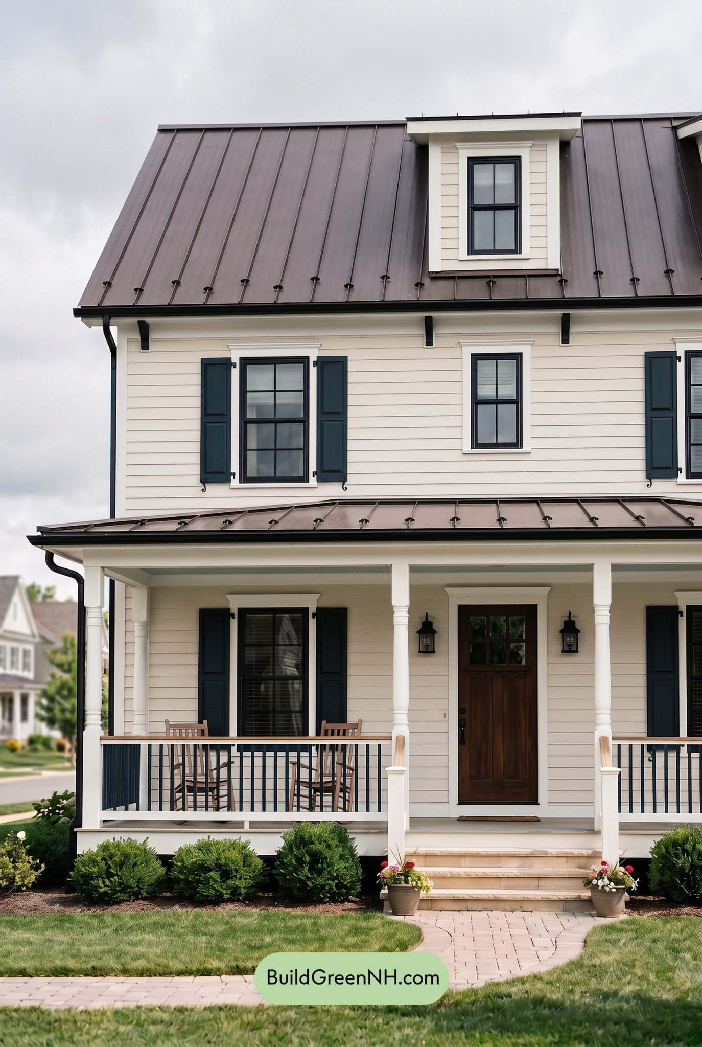 Off White Farmhouse Exterior Color Scheme: Vanilla Black Copper