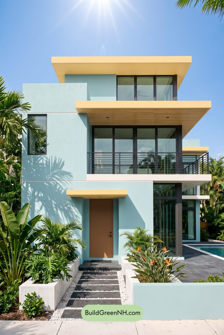 Blue Modern Villa Exterior Color Scheme: Aqua Marigold Drift