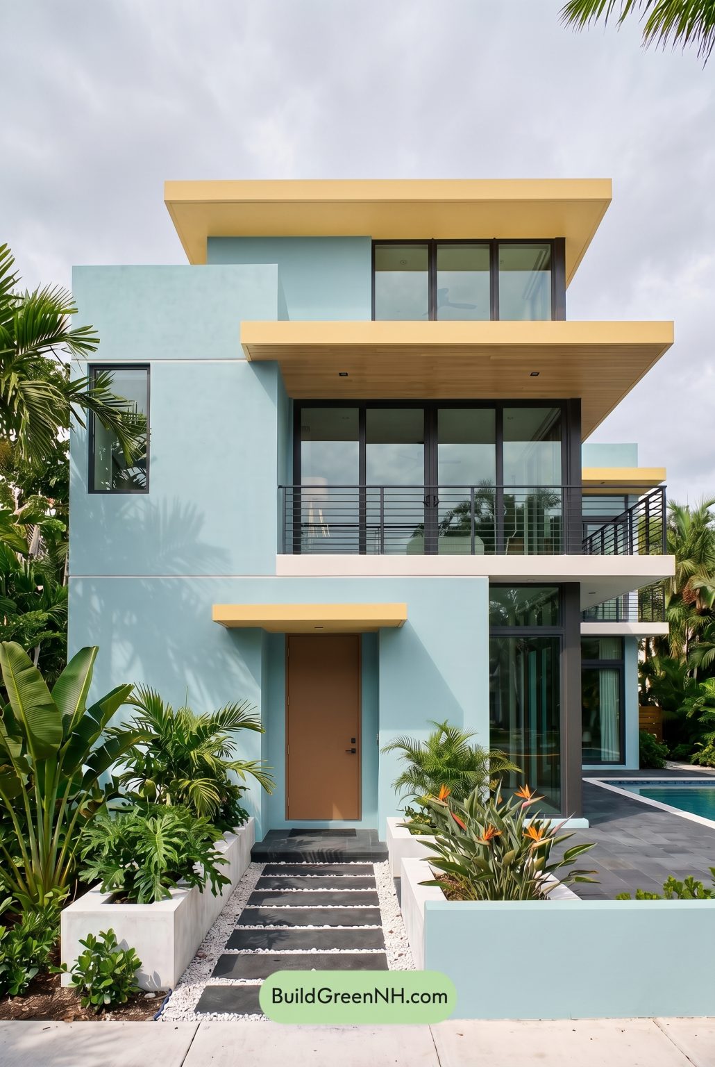Blue Modern Villa Exterior Color Scheme: Aqua Marigold Drift