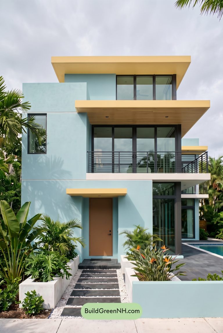 Blue Modern Villa Exterior Color Scheme: Aqua Marigold Drift