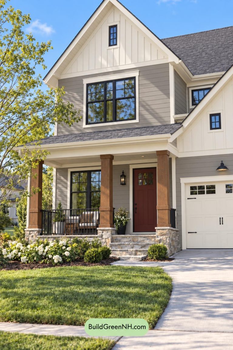 Wood and White House Exterior Color Scheme: Driftwood Crimson